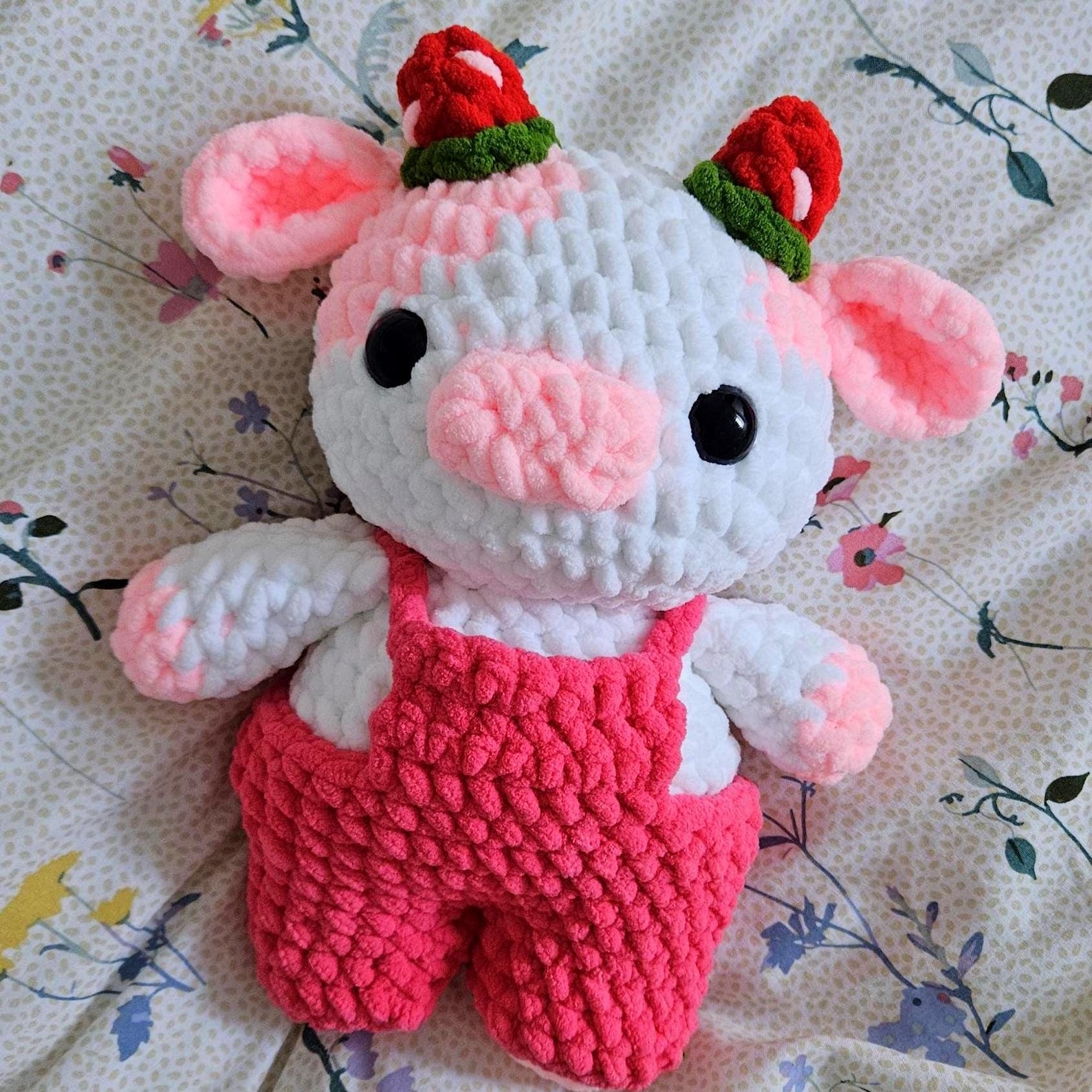 Crochet Jumbo Cow Plushie in Overalls, Handmade Cow Plushie, Cow in ...
