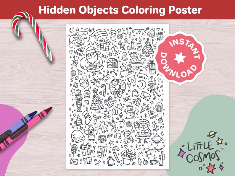 Printable Christmas Hidden Objects Coloring Poster - Etsy