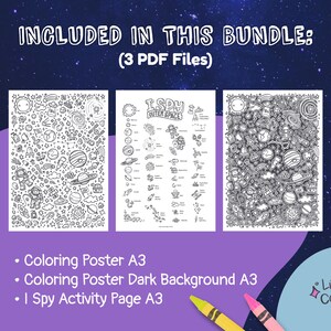 Digital Printable OUTER SPACE I SPY Coloring Poster Bundle & Hidden ...