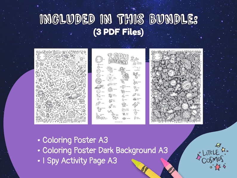 Digital Printable OUTER SPACE I SPY Coloring Poster Bundle & Hidden ...