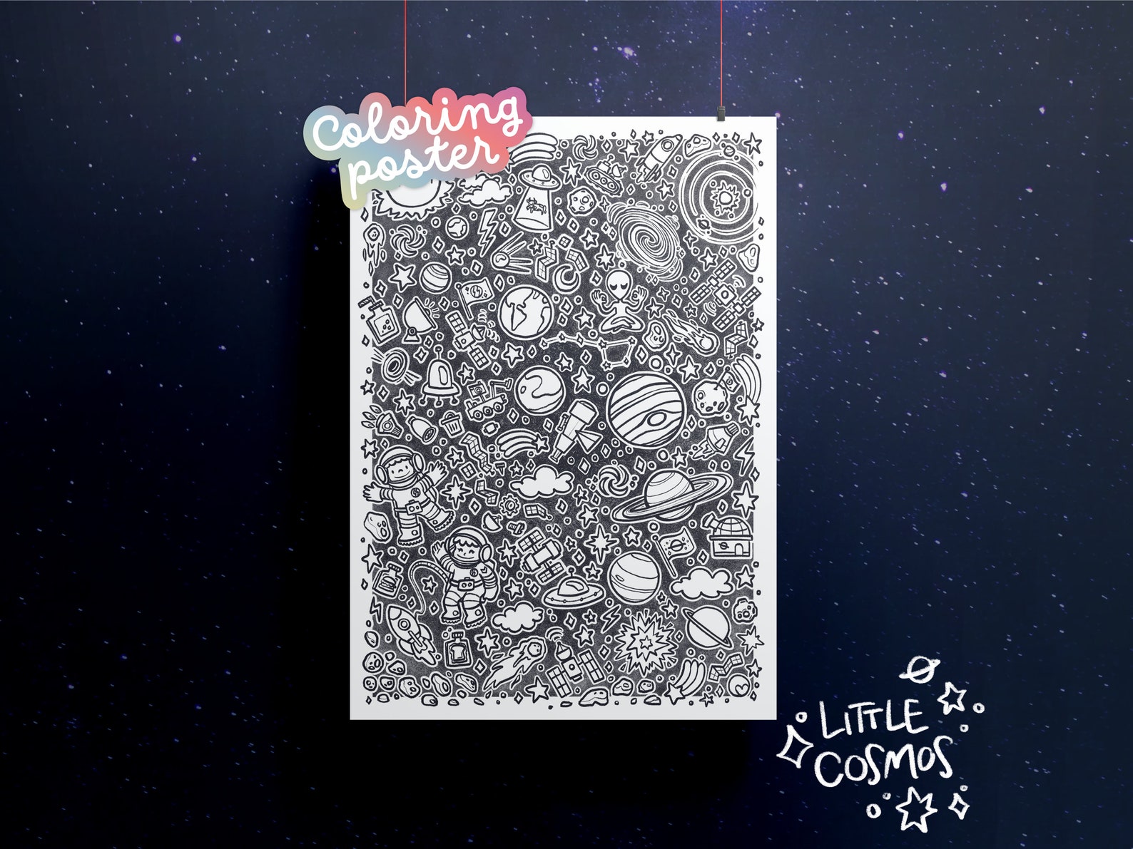 Digital Printable OUTER SPACE I SPY Coloring Poster Bundle & Hidden ...