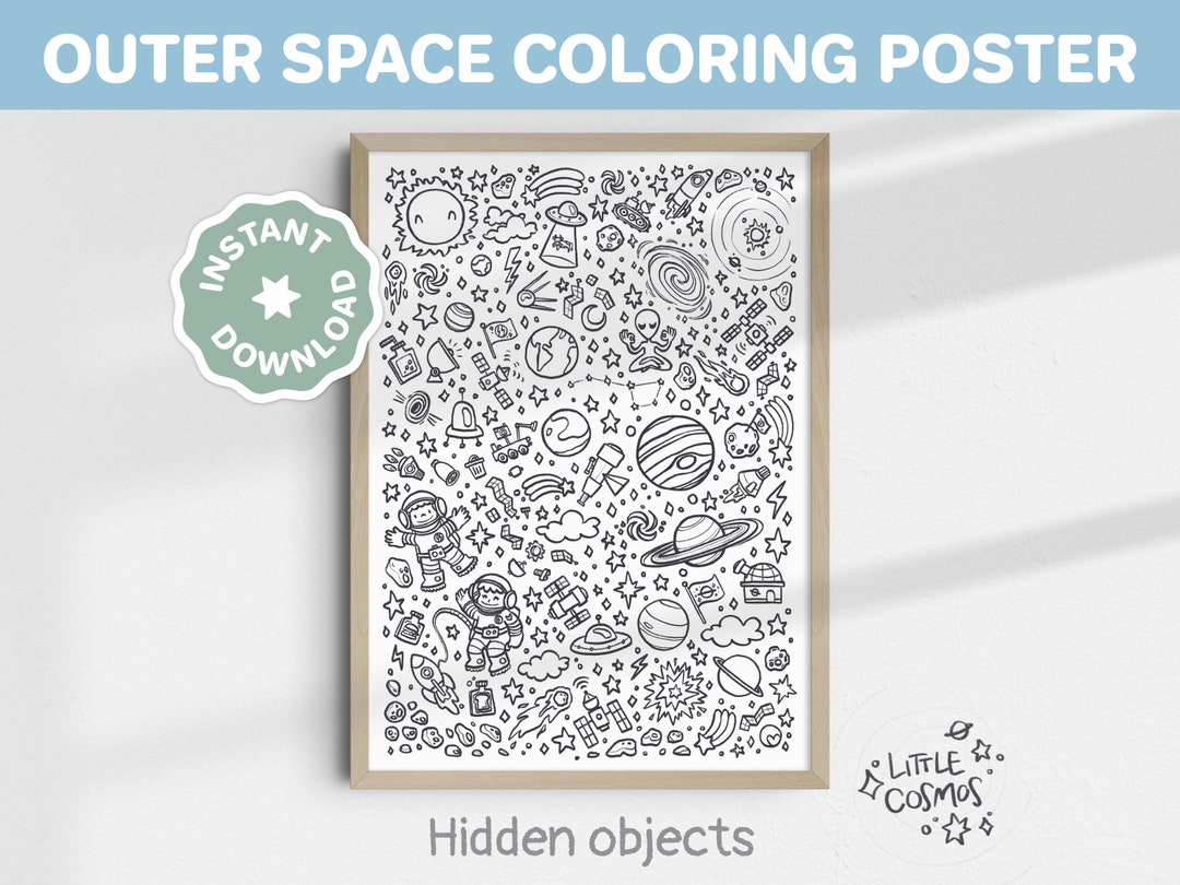 Digital Printable OUTER SPACE I SPY Coloring Poster Bundle & Hidden ...