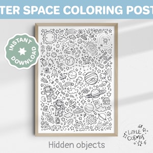 Digital Printable OUTER SPACE I SPY Coloring Poster Bundle & Hidden ...