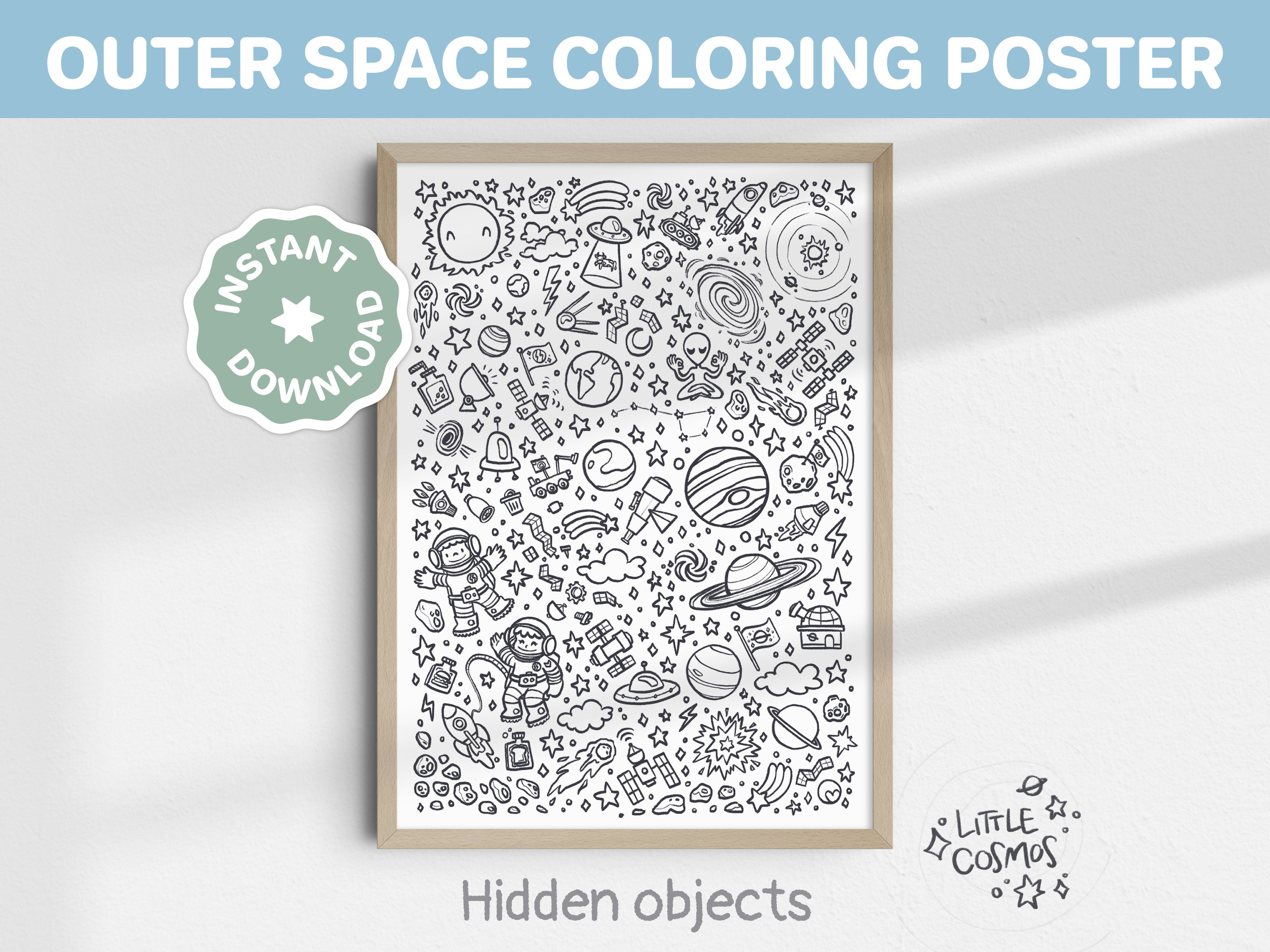 Digital Printable OUTER SPACE I SPY Coloring Poster Bundle & Hidden ...