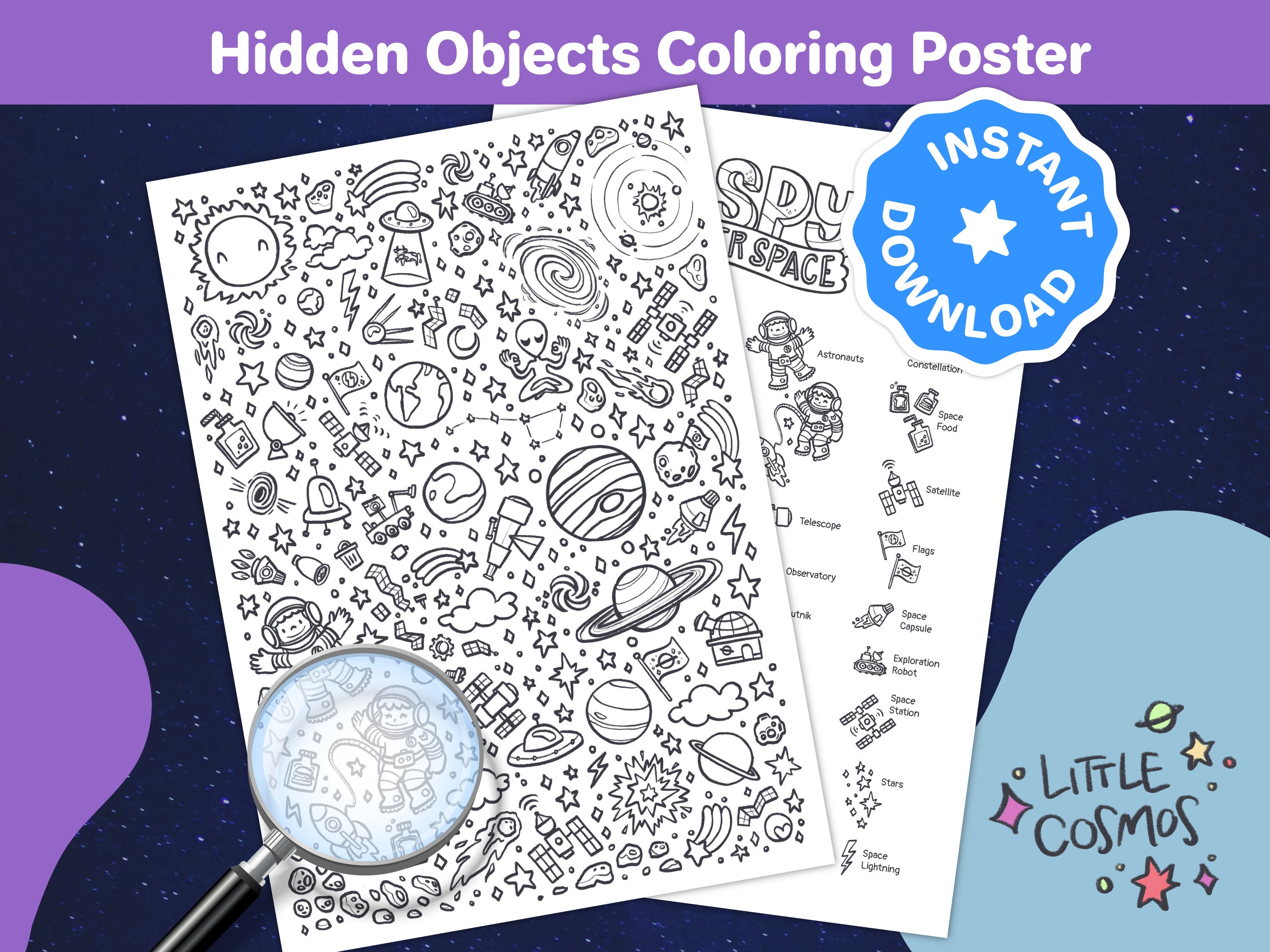 Digital Printable OUTER SPACE I SPY Game and Coloring Poster Bundle - Etsy
