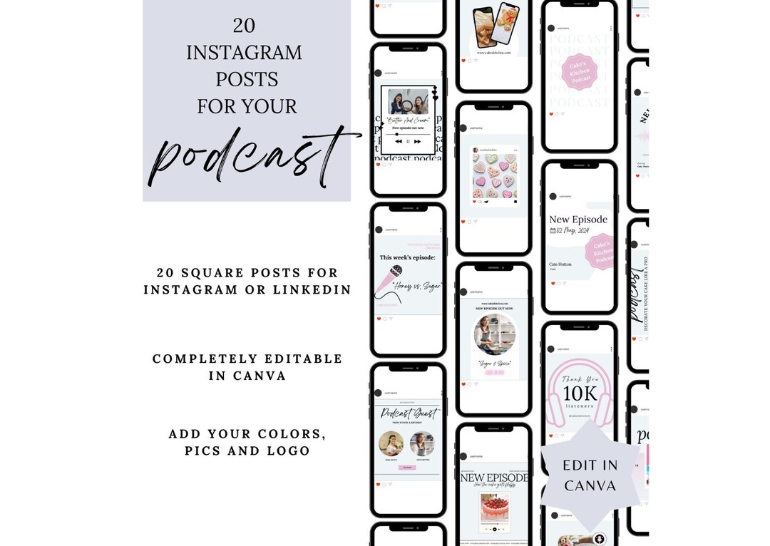 Podcast Posting Templates for Canva Digital Podcast Instagram Posts ...