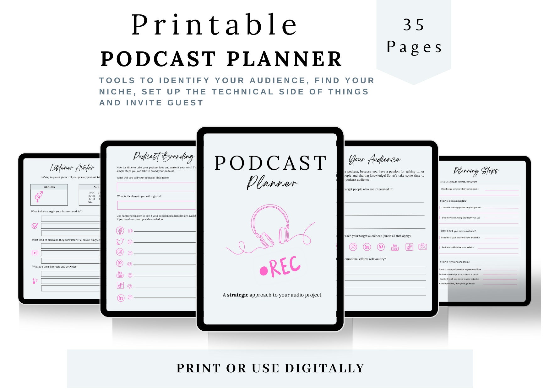 PDF Podcast Planner Digital Podcast Printable Podcast Content Planner ...