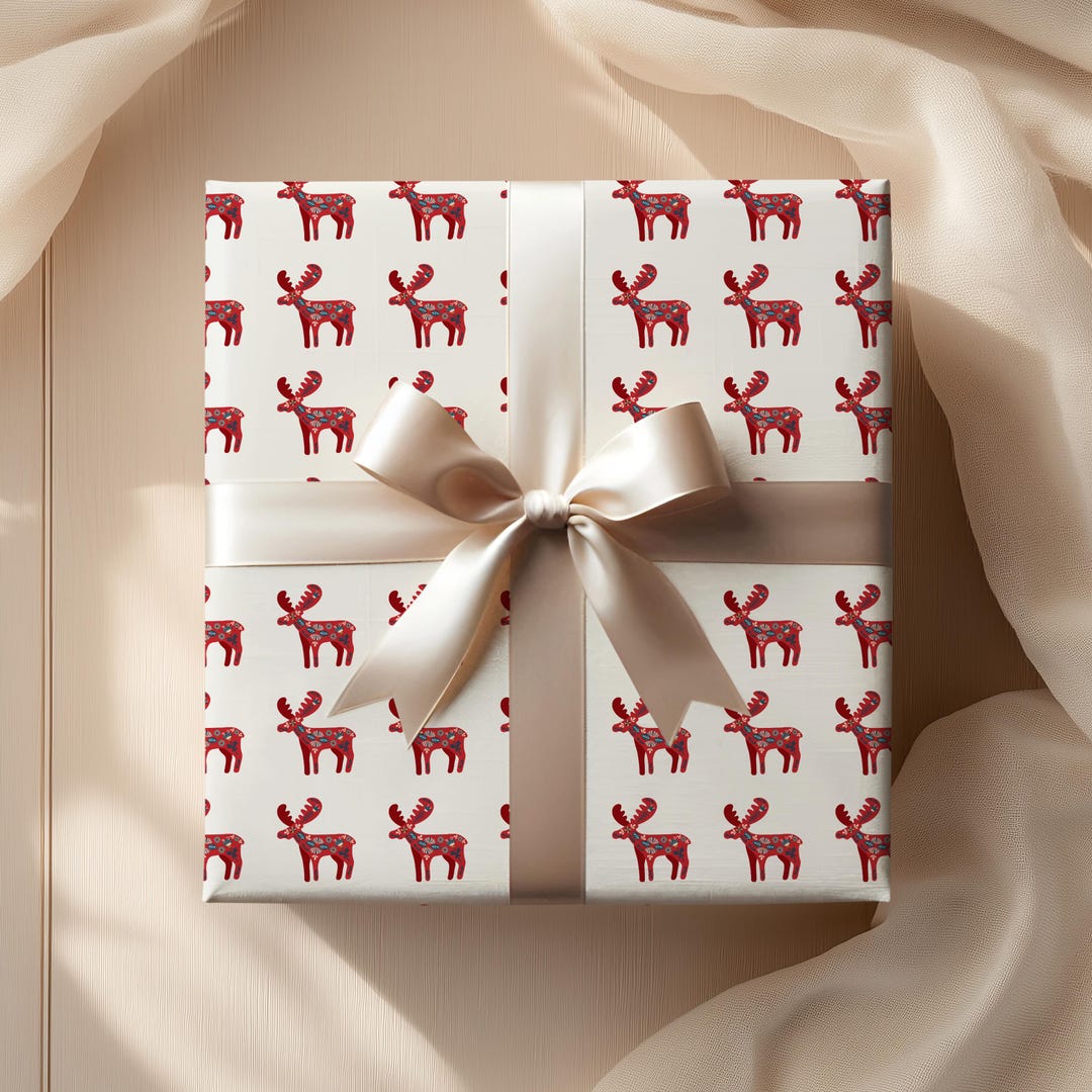 Scandinavian Christmas Wrapping Paper With Elks Nordic Holiday Gift ...