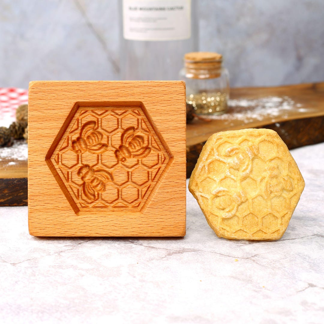 Honeycomb Wooden Cookie Stamp, Cookie Mold, Christmas Cookie Cutter ...