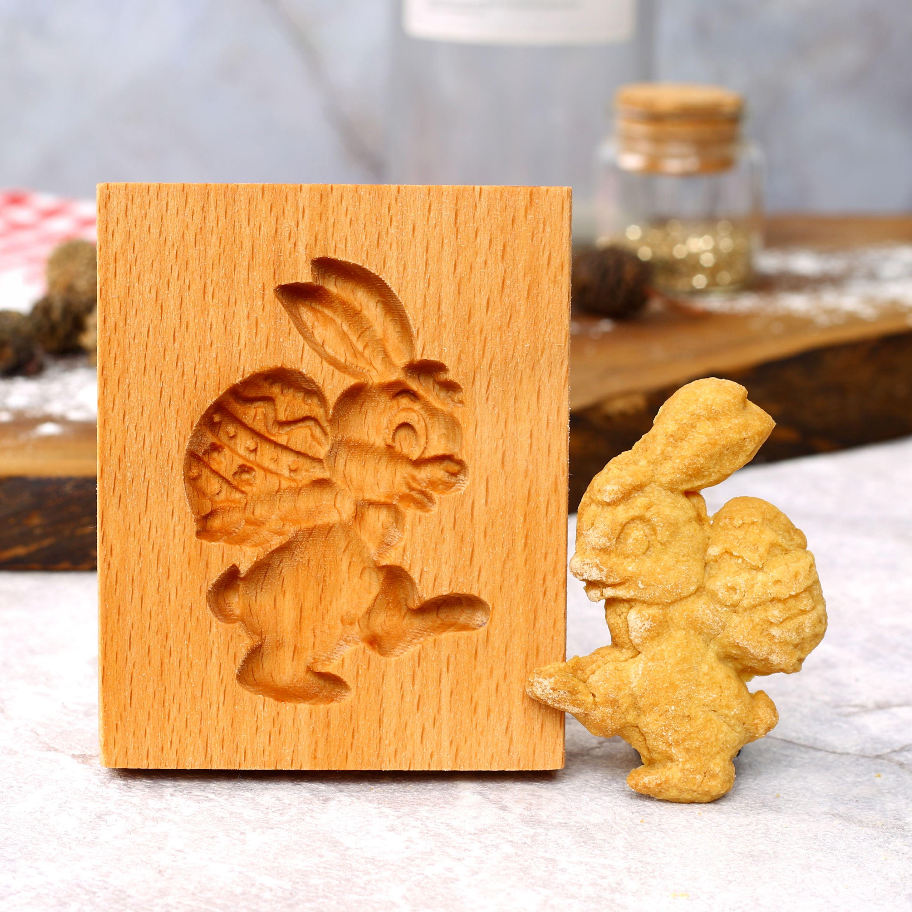 Wooden a Cute Rabbit Carrying an Egg Cookie Mold, Animal Mold, Cookie ...
