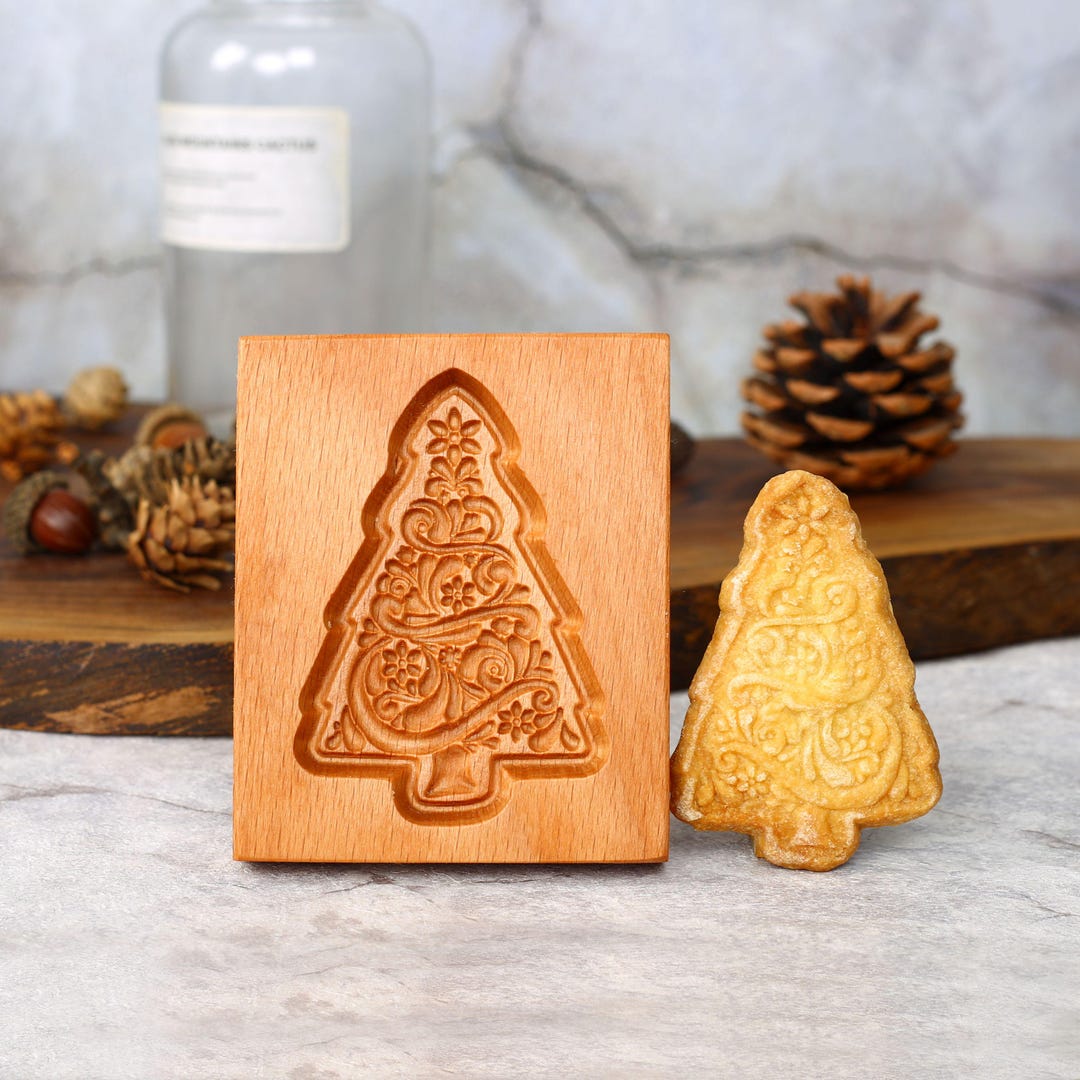 Christmas Tree Cookie Mold: Engraved Wooden Cookie Stamp - Etsy