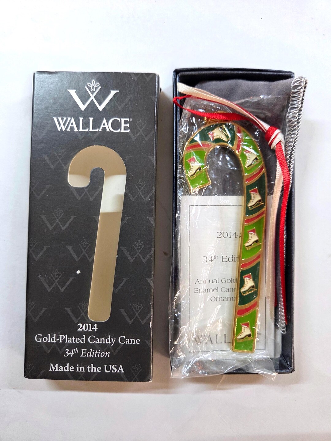 WALLACE Annual Christmas Candy Cane Ornament ICE SKATES 2014 - Etsy