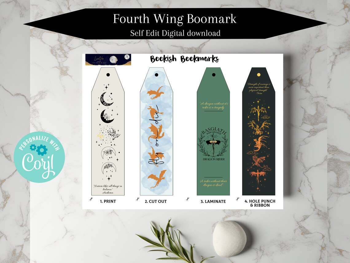 Fourth Wing Bookmarks, Rebecca Yarros Inspired, Personalized Initials ...