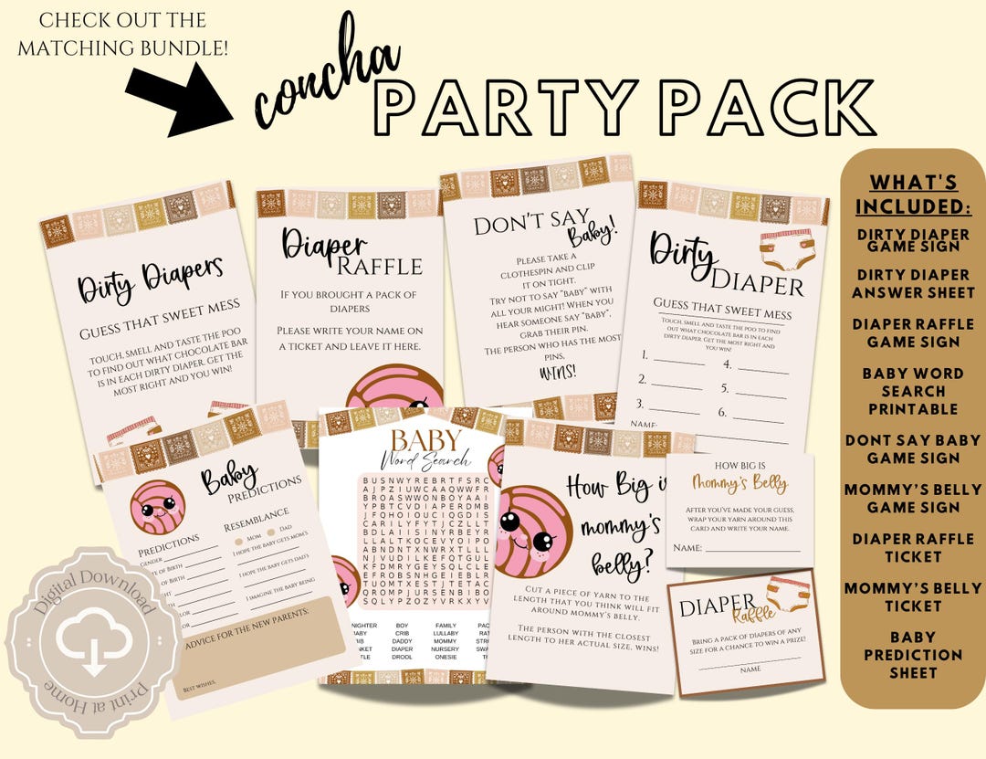 Concha Pink & Brown Party Pack DIY, Digital Printouts, DIY Neutral ...