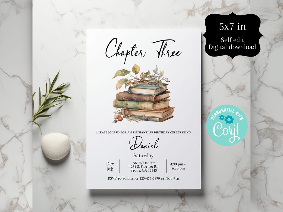 Chapter Birthday, Book Birthday Invitation, Chapter One Invite, Chapter ...