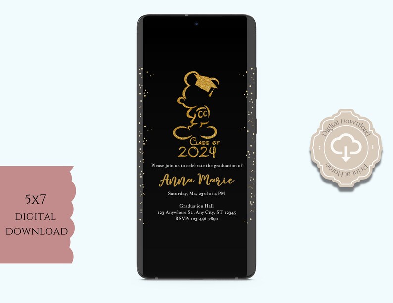 Mickey Graduation Invitation, Disney Grad Invitation, Class of 2024 ...