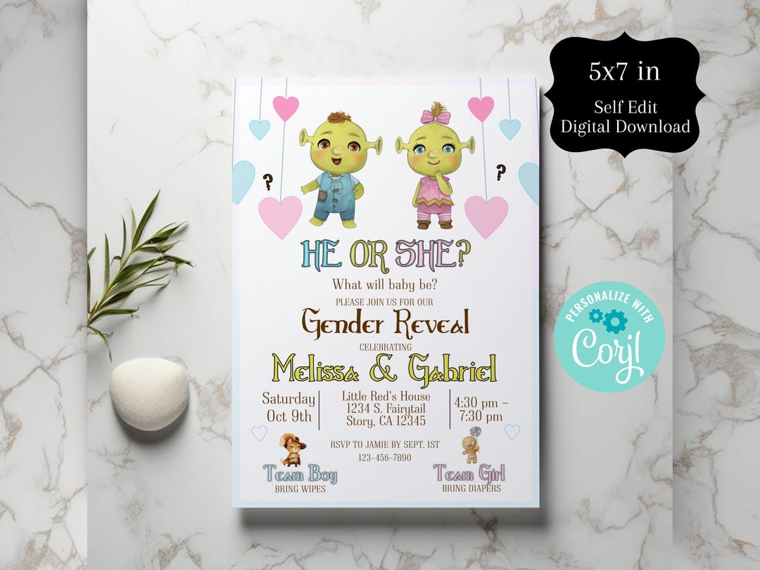 Shrek Gender Reveal, Shrek Gender Reveal Invitation, Shrek Invite, He ...