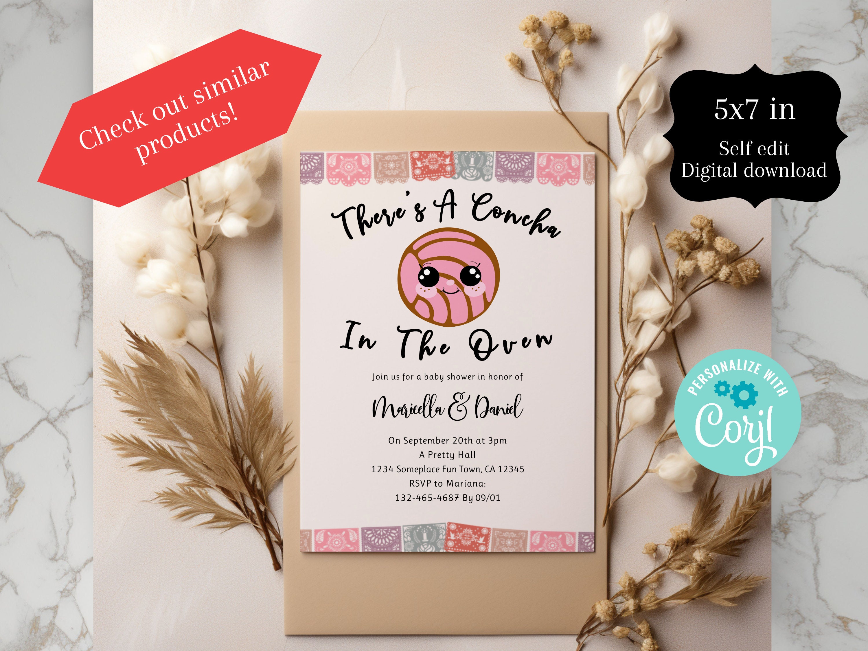 Concha Baby Shower Invitation, Mexican Theme (digital Self Edit 5x7 IN ...
