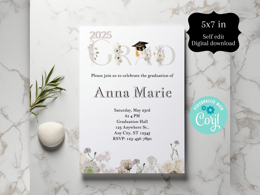 Flower Graduation Invitation, Floral Grad Invitation, Class of 2024 ...