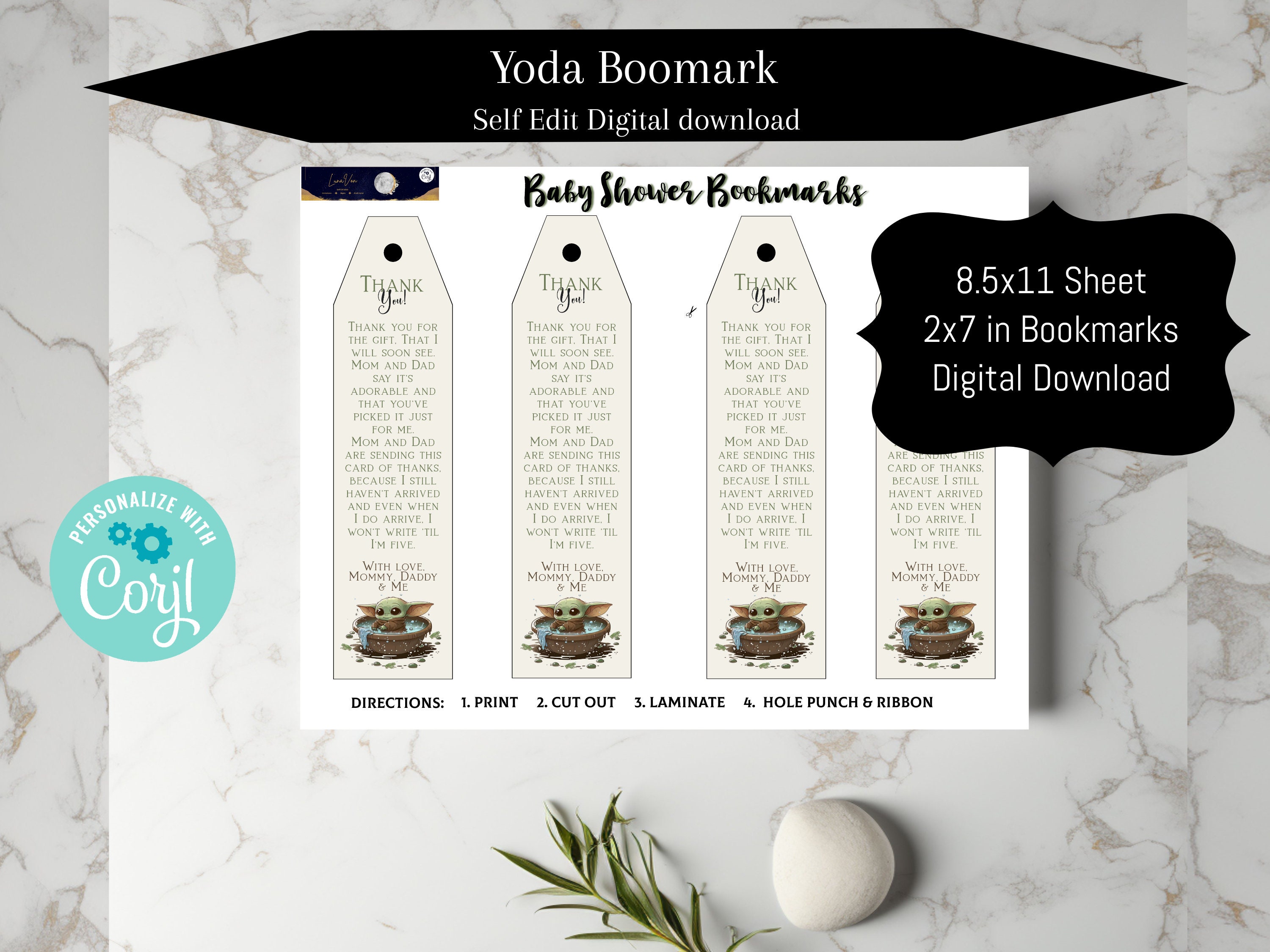Baby Yoda Bookmark Thank You, Baby Yoda Bookmarks, Digital Download ...