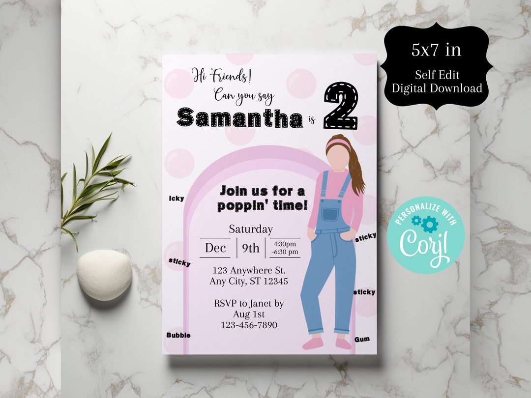 Ms. Rachel Birthday Invitation, Icky Sticky Bubblegum Digital ...