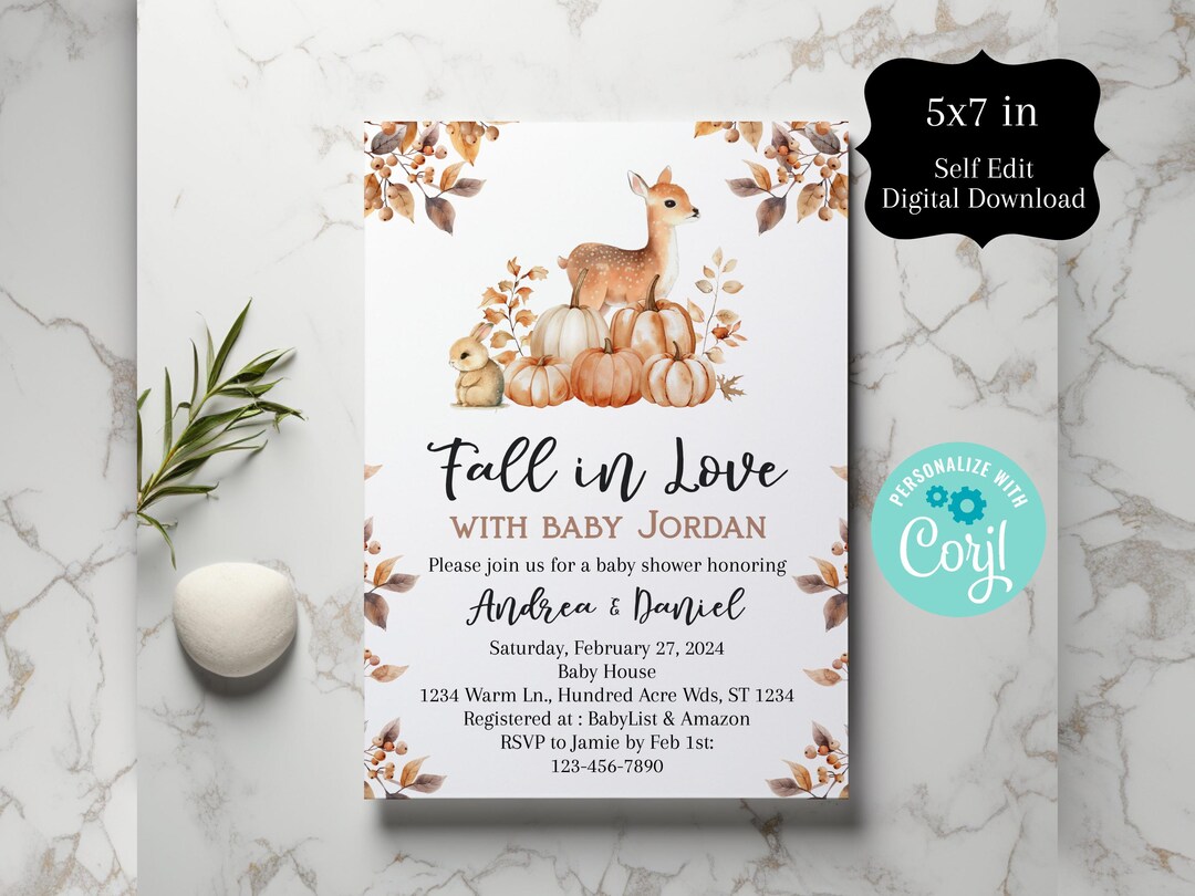 Fall in Love Baby Shower, Fall Baby Shower Invitation, Fall Baby Invite ...