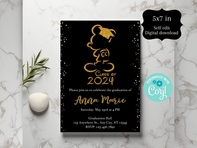 Mickey Graduation Invitation, Disney Grad Invitation, Class of 2024 ...