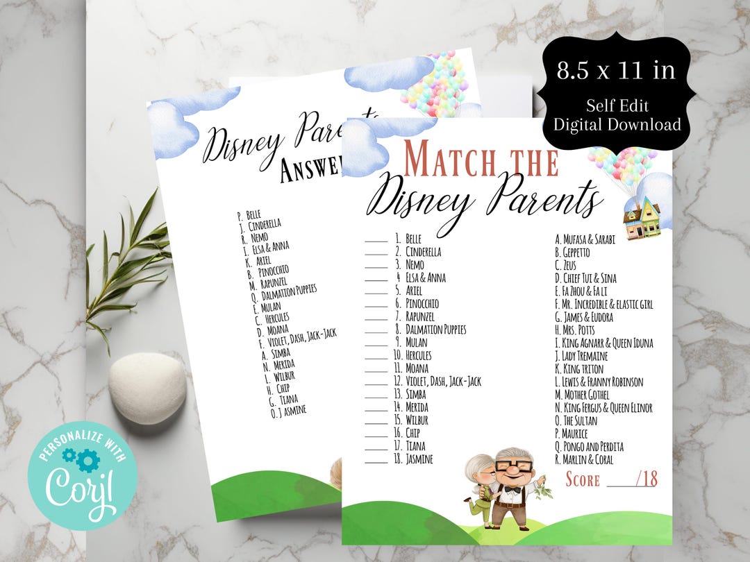 UP Parent Match Baby Shower Printable Game, Digital Printouts, DIY UP ...