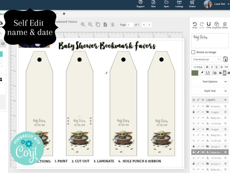 Baby Yoda Bookmark Favors, Baby Yoda Inspired Bookmarks, Digital ...