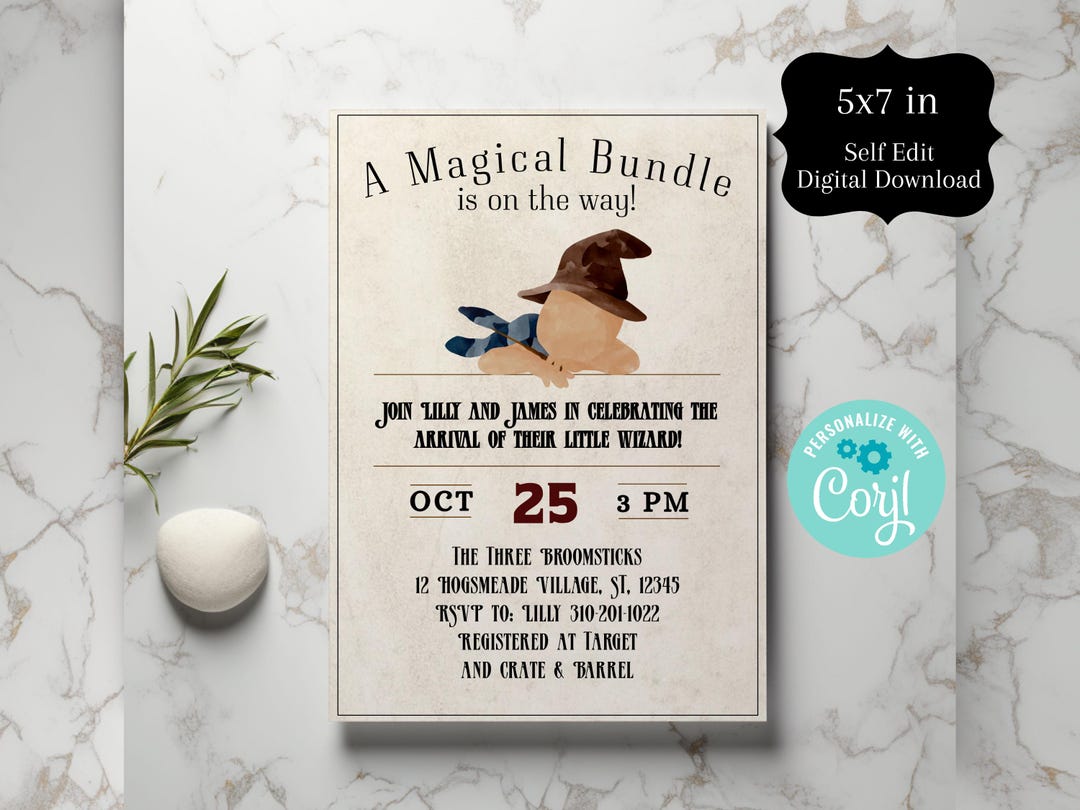 Magical Bundle Shower, Wizard Baby Shower Invitation, Wizard Baby ...