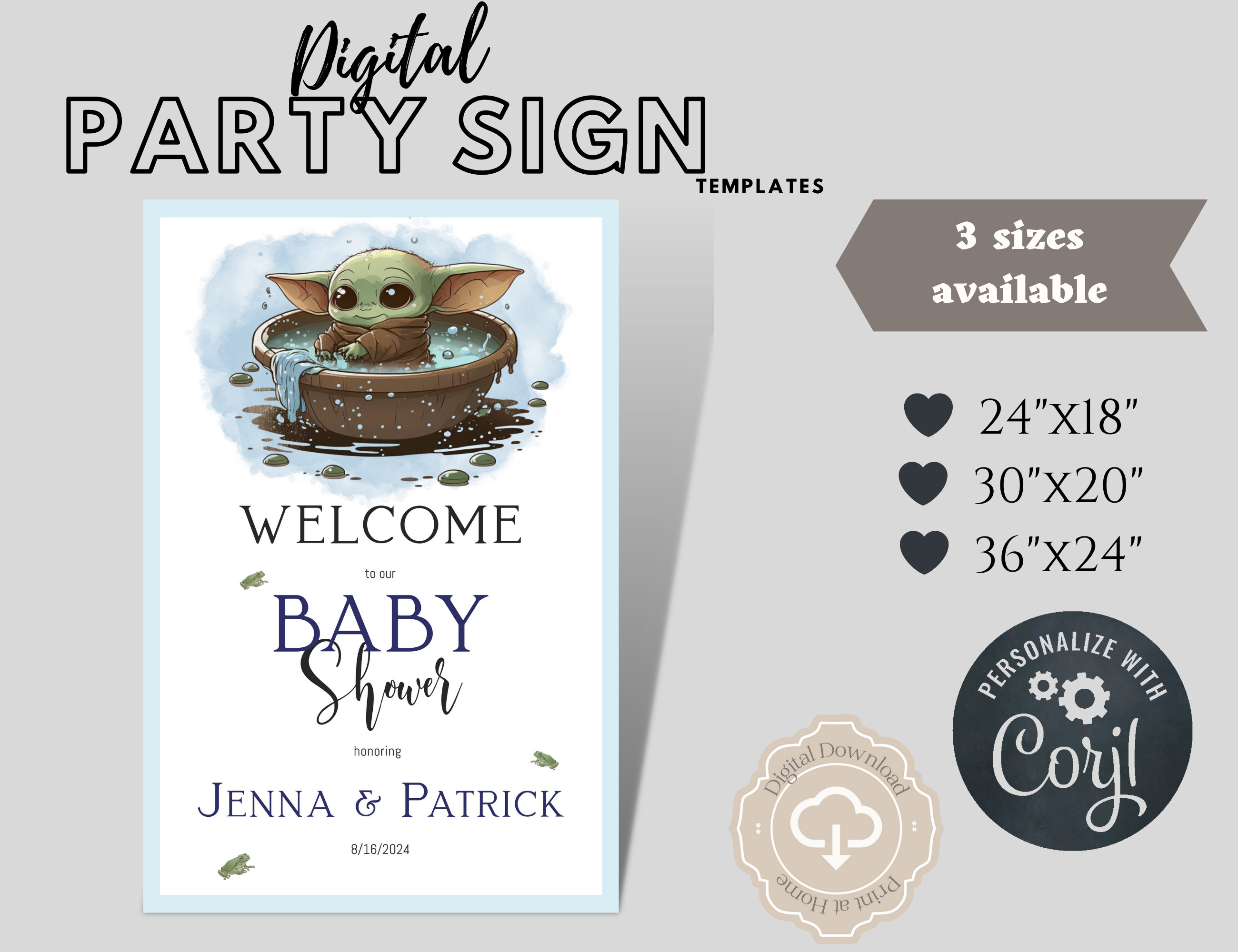 Star Wars Baby Shower Welcome Sign Blue, Grogu Baby Shower Welcome Sign ...