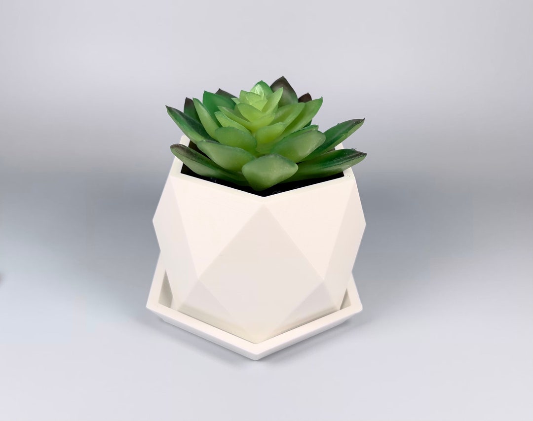 Modern Geometric Plant Pot With Drainage and Saucer | Indoor Planter ...