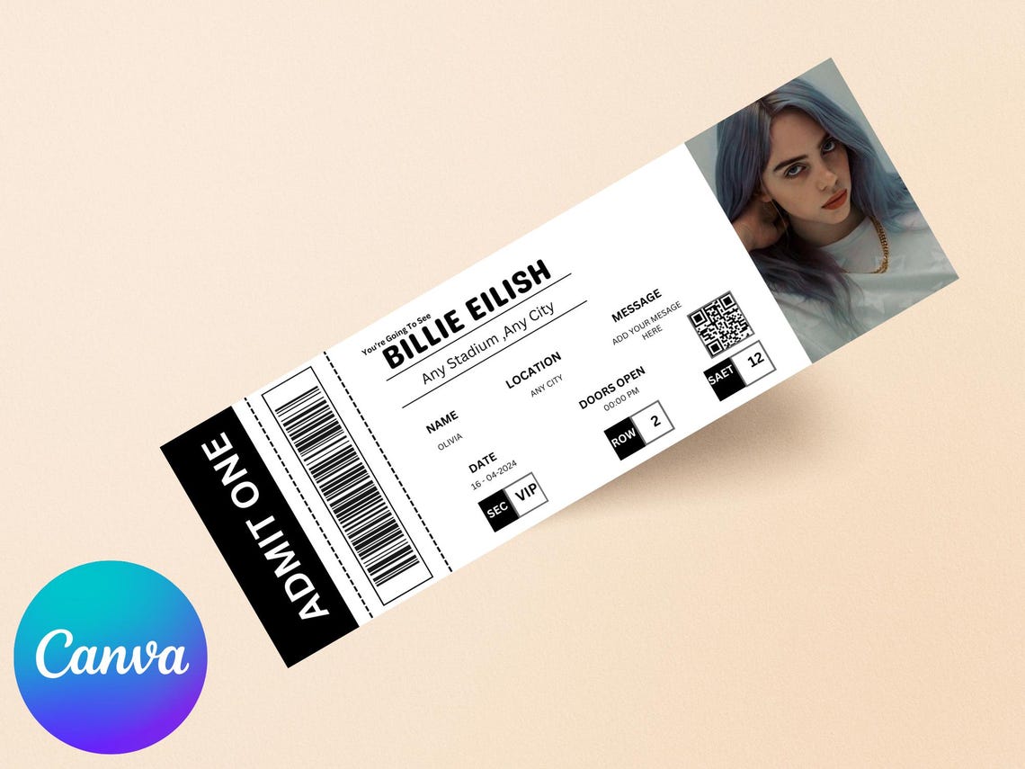 Personalized Billie Eilish Concert Ticket Template (digital Download ...
