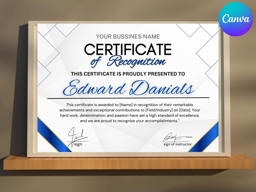 Editable Employee Recognition Certificate Template (digital Download ...