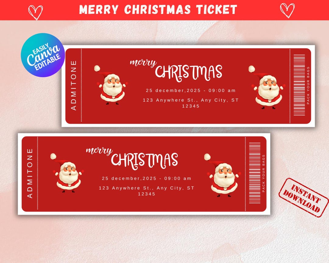 Printable Christmas Ticket Template: Surprise Gift Reveal (canva ...