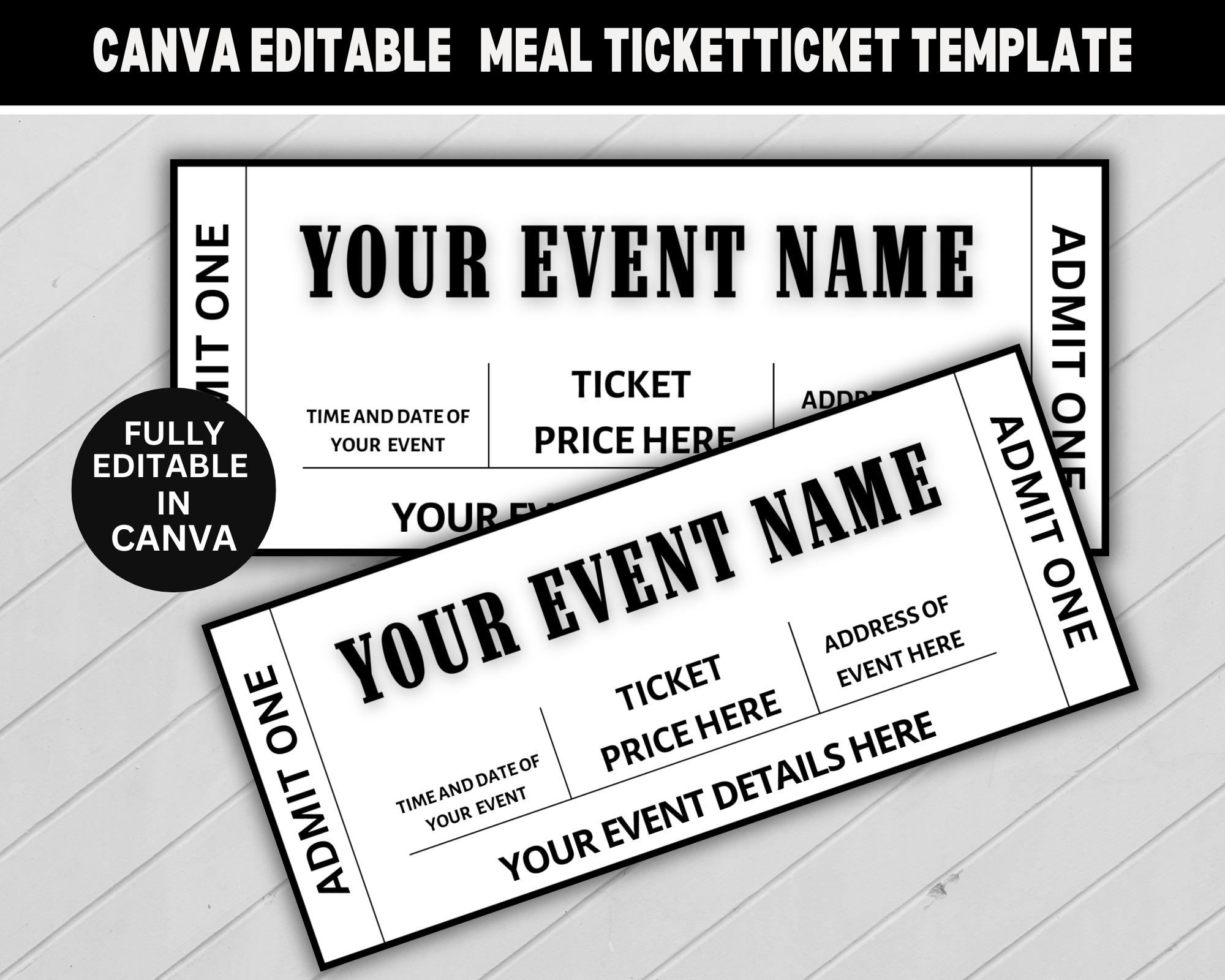 Editable Food Event Ticket Template: Printable Meal Ticket (instant ...