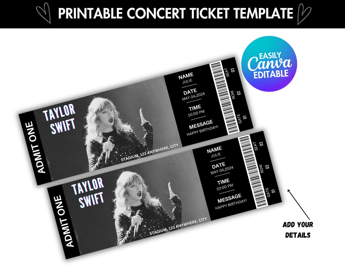 Editable Concert Ticket Template, Printable Event Ticket, Custom ...