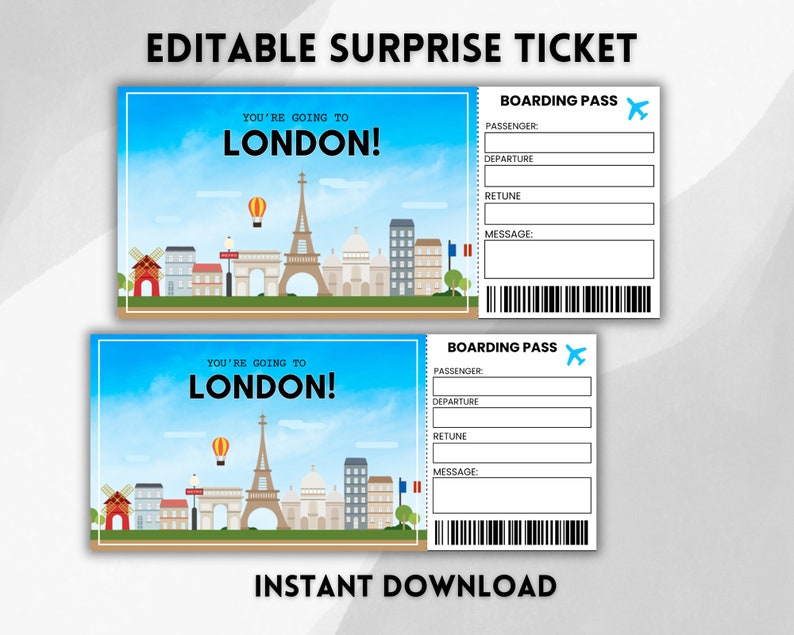 Printable London Boarding Pass Ticket, Surprise Boarding Pass Ticket ...