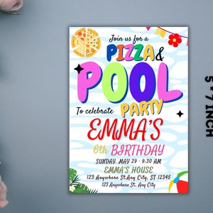 Printable Pizza Pool Party Birthday Invitation Template, Boy Pool Party ...