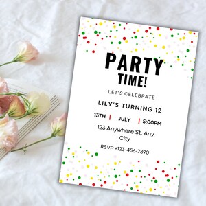 Editable Confetti Birthday Invitation Template, Printable Birthday ...