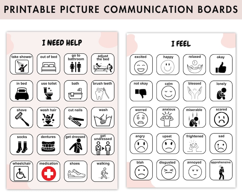 Basic Communication Board Template for Kids, Language Board, Non Verbal ...