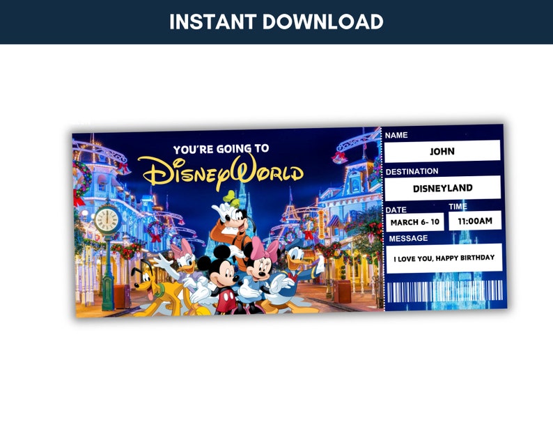 Plantilla imprimible de entrada sorpresa de Disneyland, Entrada de ...