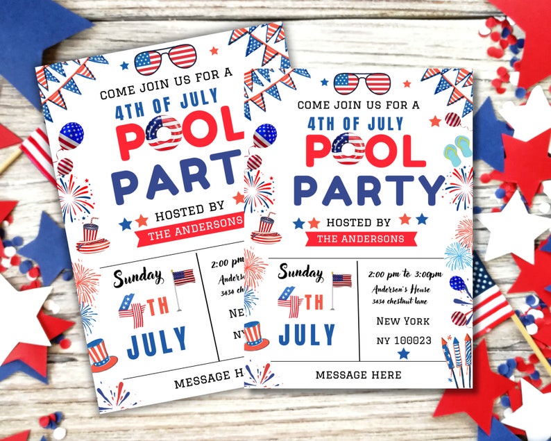 Editable 4th of July Pool Party Invitation Template (digital Download ...