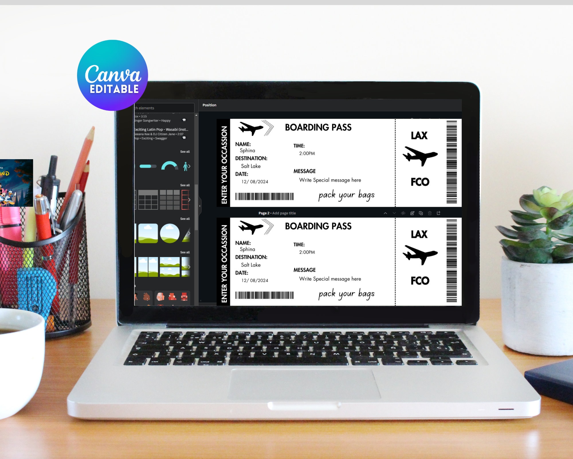 Editable Boarding Pass Template, Printable Personalized Airline Ticket ...