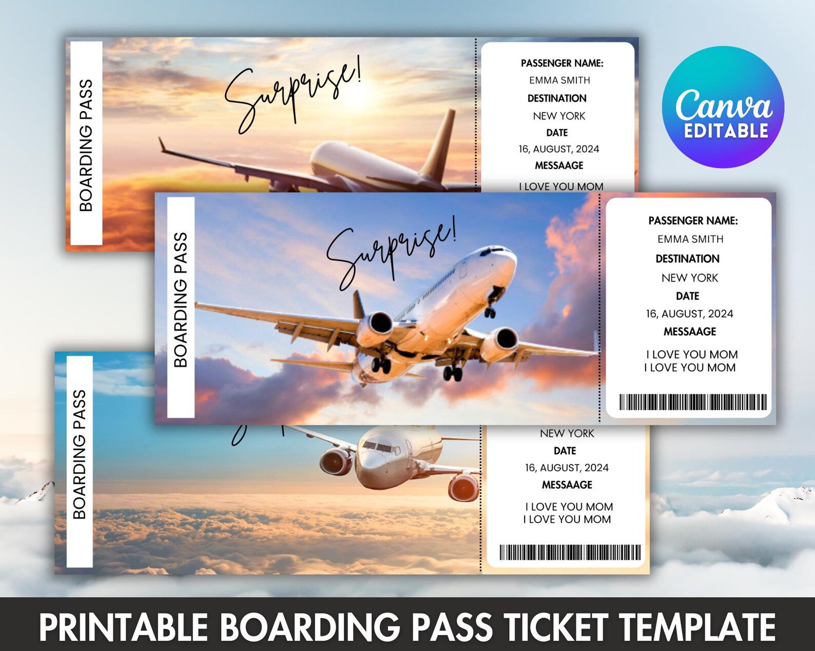 Editable Boarding Pass Template: DIY Printable Airline Ticket (digital ...
