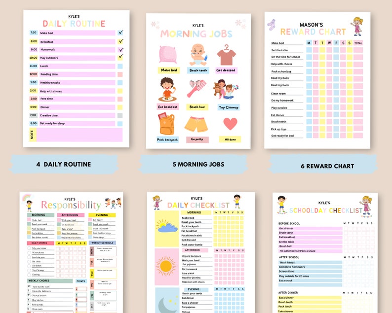 Editable Kids Chore Chart, Responsibility Chart, Chore Chart for Kids ...