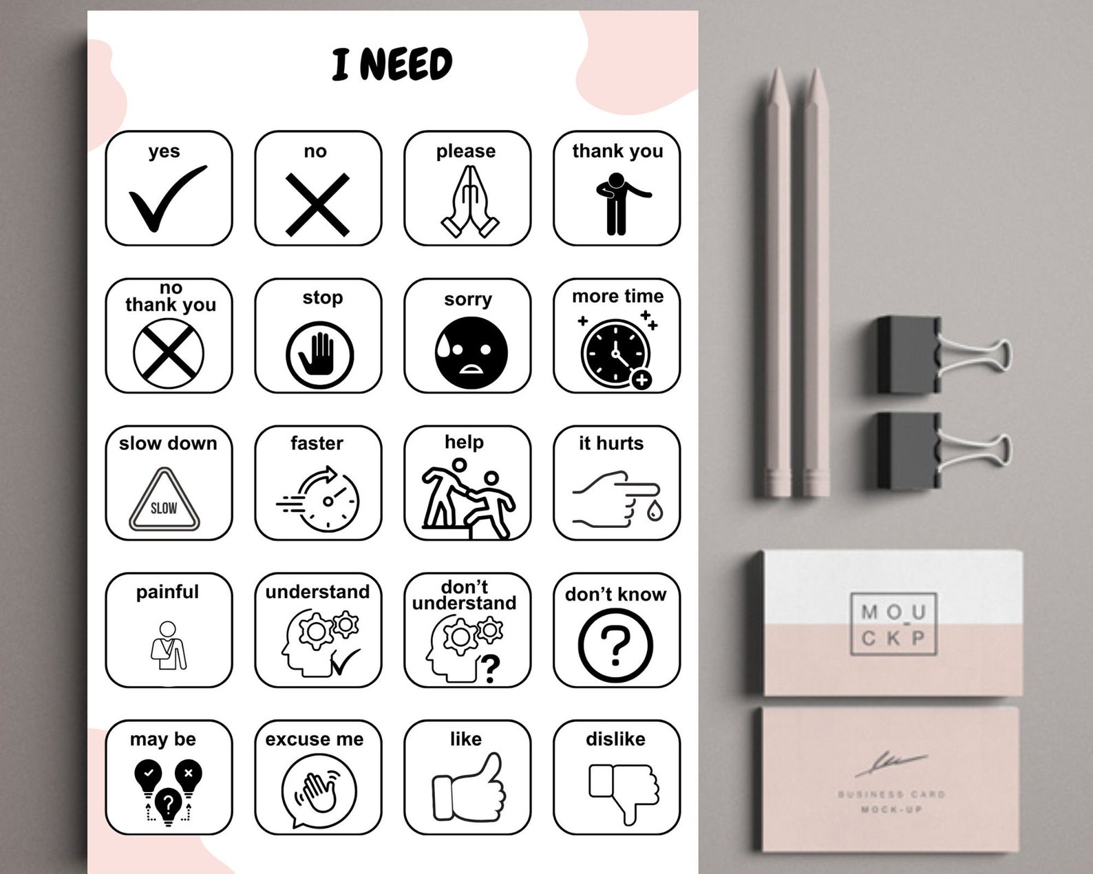 Basic Communication Board Template for Kids, Language Board, Non Verbal ...