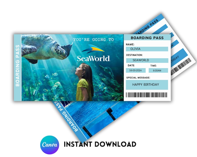 Editable Seaworld Trip Ticket Template: Printable Surprise Gift ...