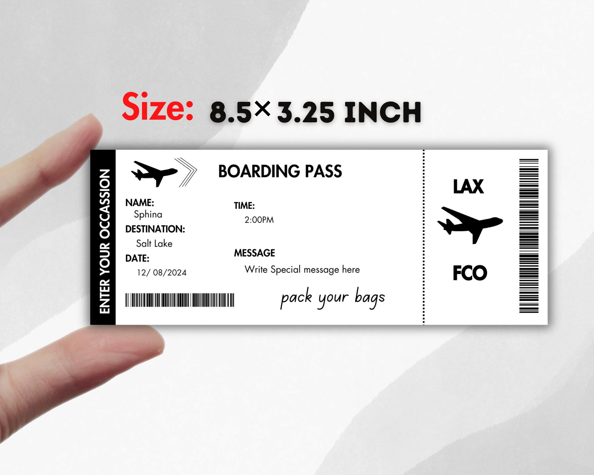 Editable Boarding Pass Template: Personalized Airline Ticket (digital ...