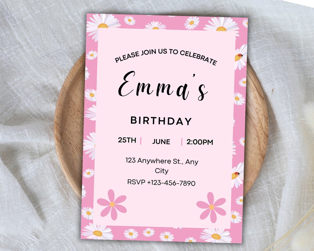 Editable Daisy Flower Birthday Invitation, Printable Floral Birthday ...